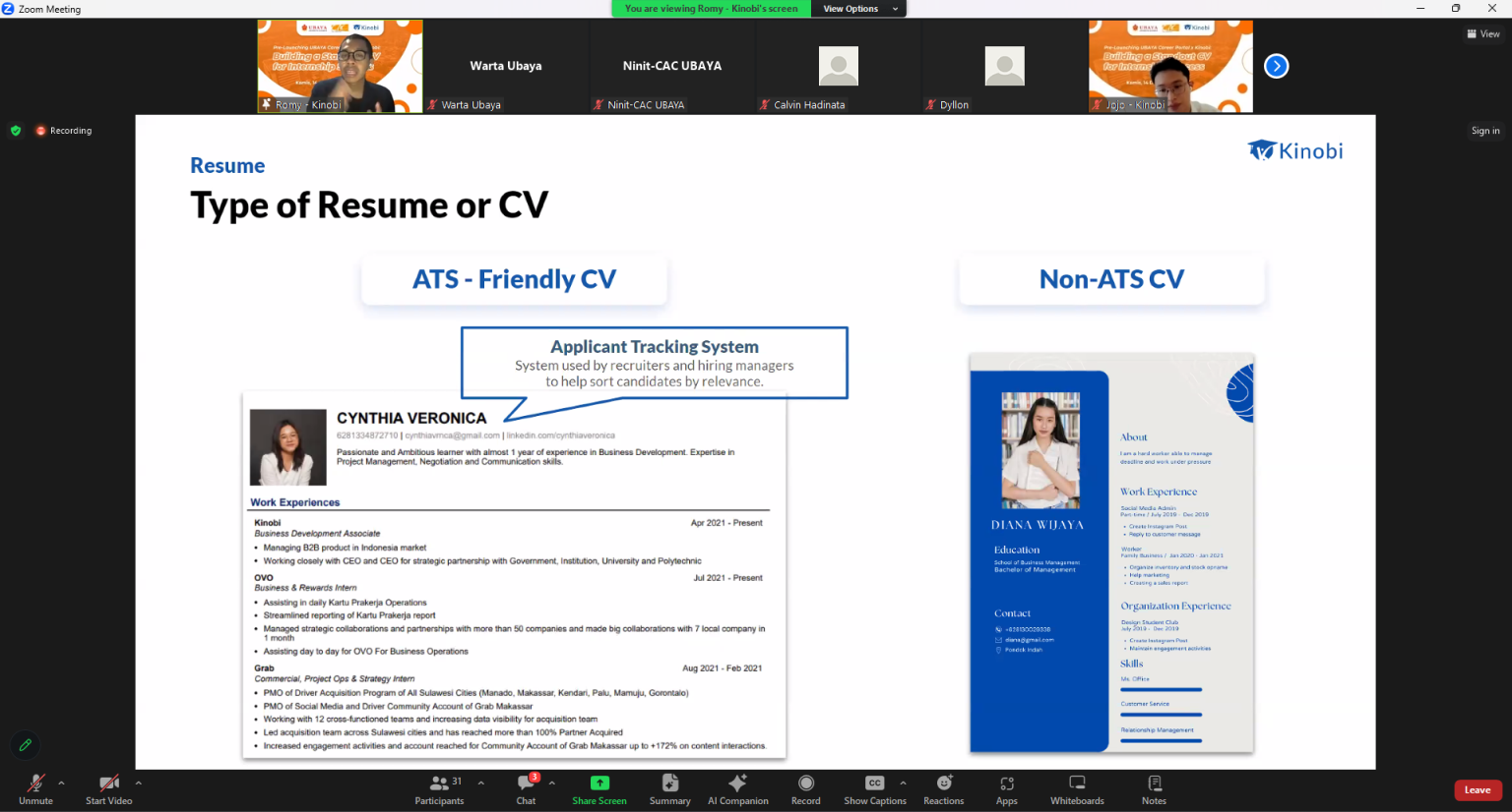 CAC Ubaya Kolaborasi Dengan Kinobi, Bahas Kiat Sukses Pembuatan CV ...